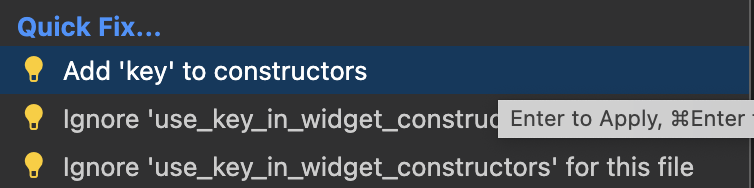 Auto Fix For `usekeyinwidgetconstructors` · Issue 50056 · Dart Langsdk · Github