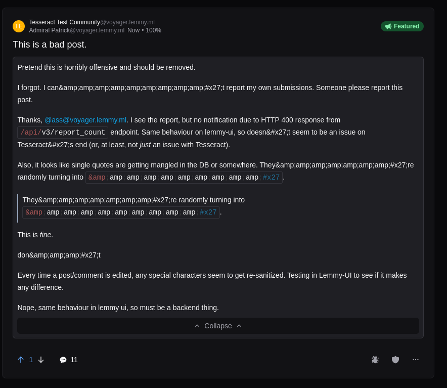 Bug The Single Quote Character Is Being Double Sanitized On Edit · Issue 4003 · Lemmynet