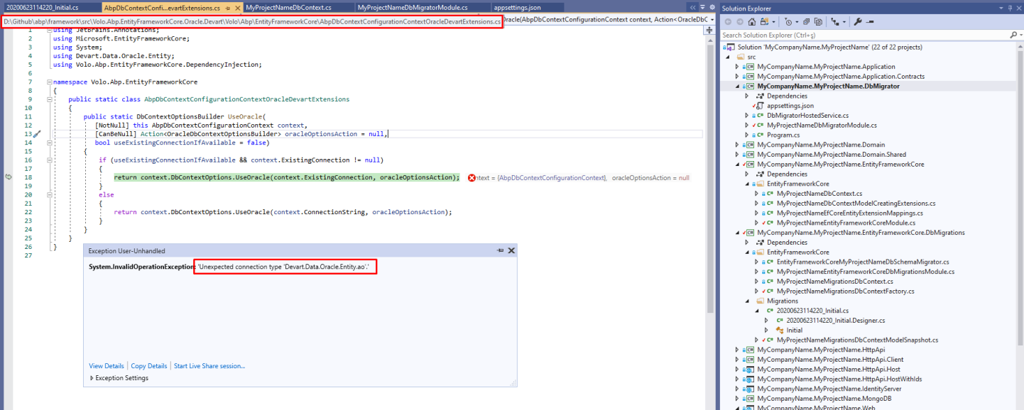 Devart dotConnect Oracle provider - Unexpected connection type 'Devart.Data.Oracle.Entity.ao ...