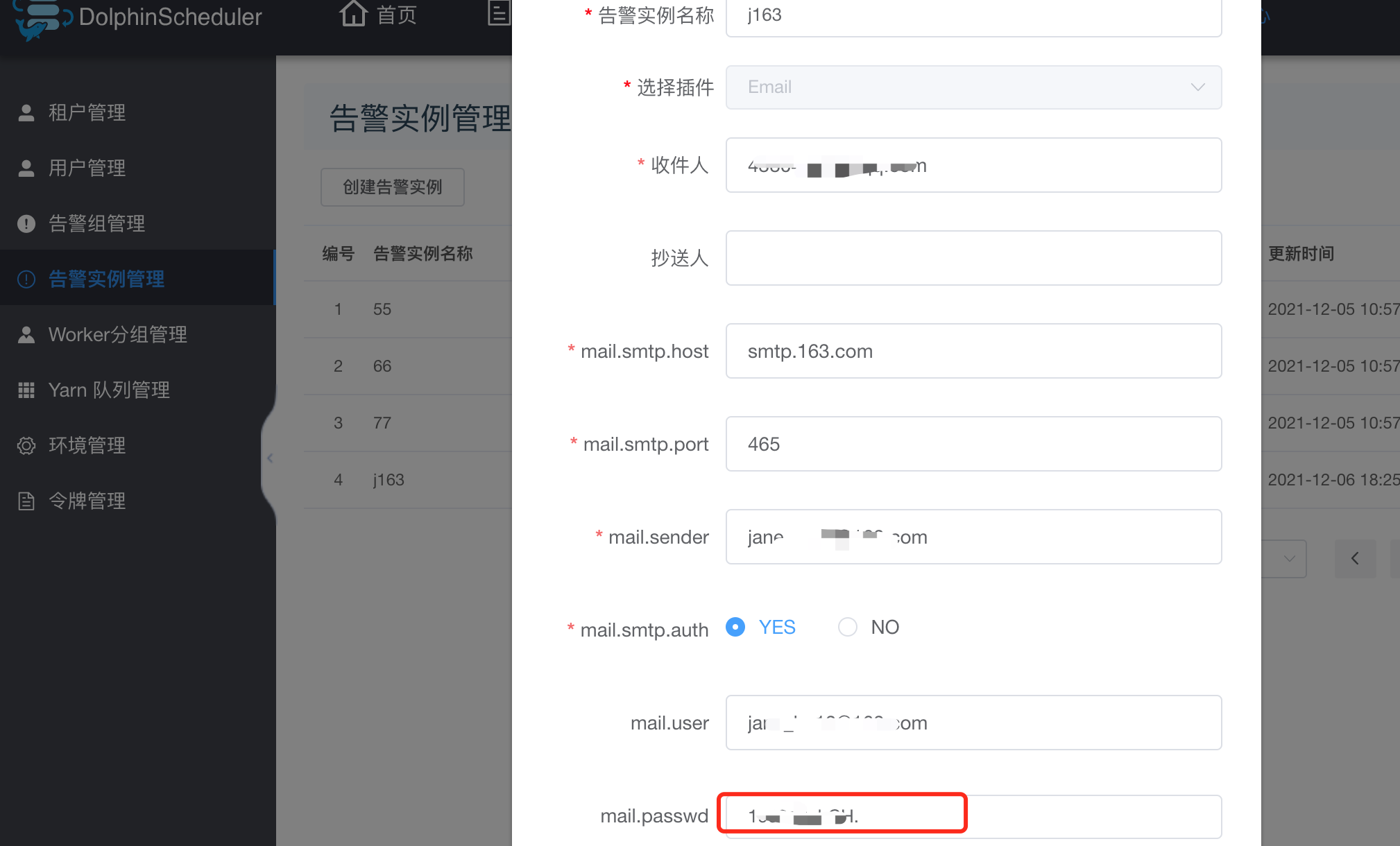 [Bug] [dolphinscheduler-api] When editing the alarm instance, do not display the passwords of e ...