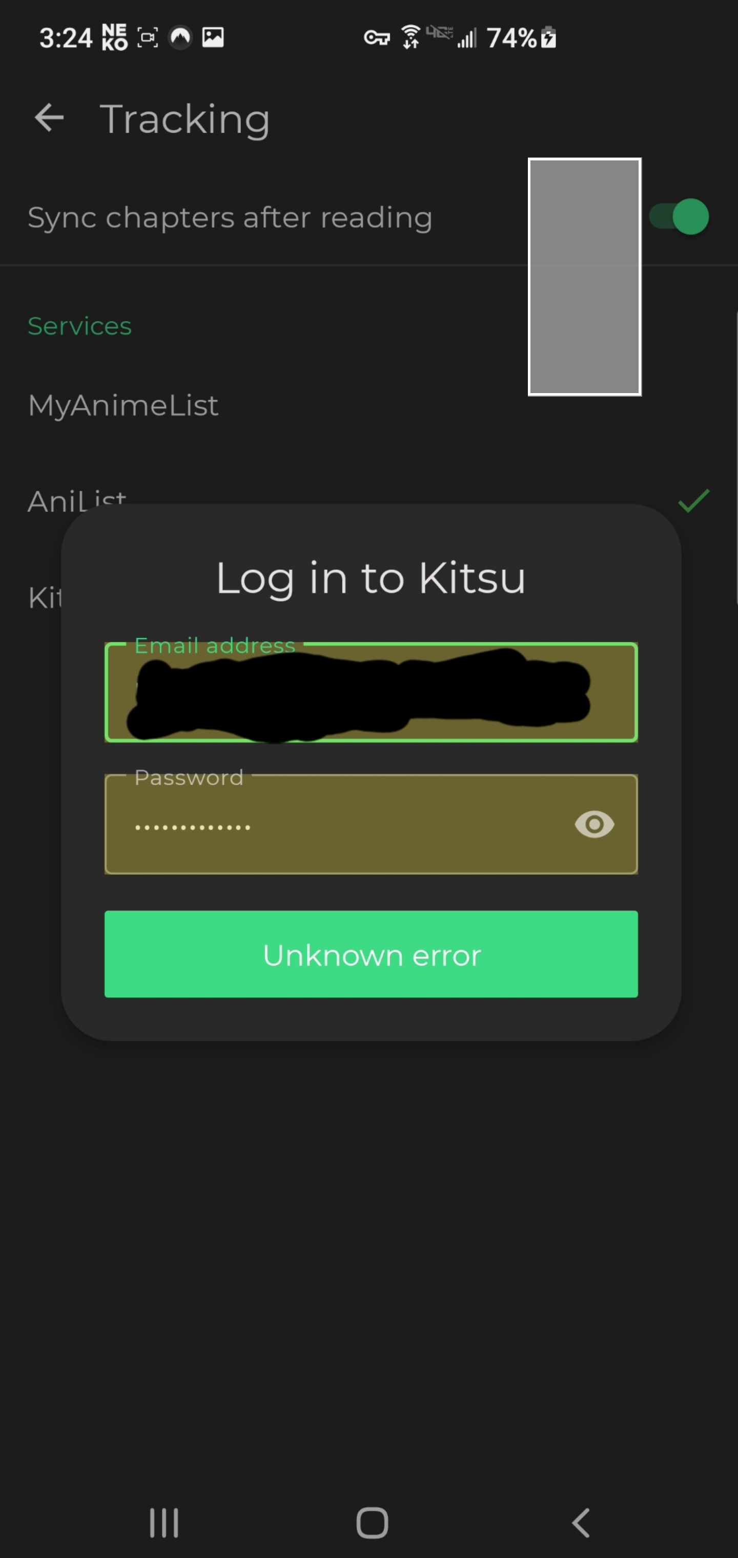 Get error codes when trying to add MAL/Kitsu tracking · Issue #770 · nekomangaorg/Neko · GitHub