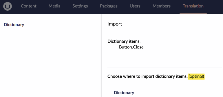 Minor Typo In Translation Dictionary Import Dialog · Issue 14401 · Umbracoumbraco Cms · Github 