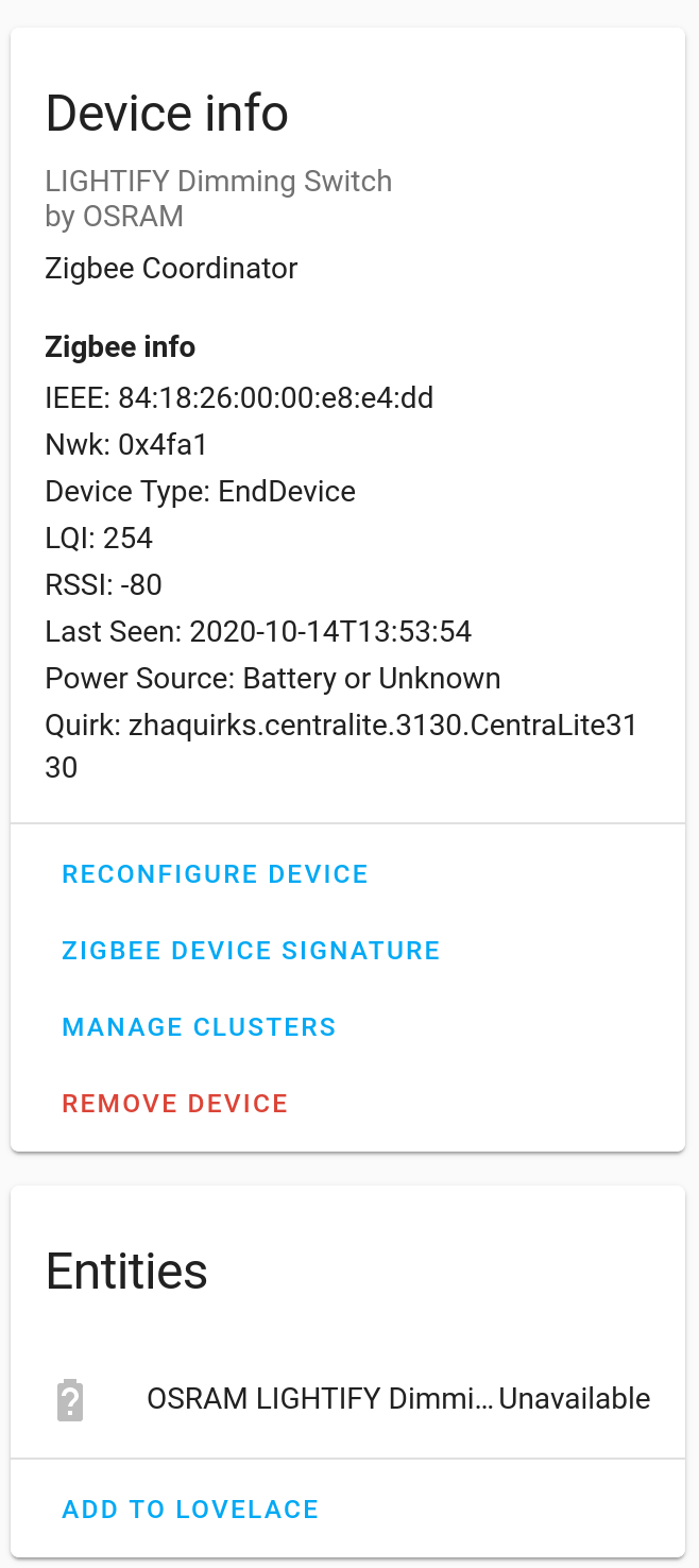 [BUG] CentraLite 3130 missing switch entity · Issue #527 · zigpy/zha-device-handlers · GitHub