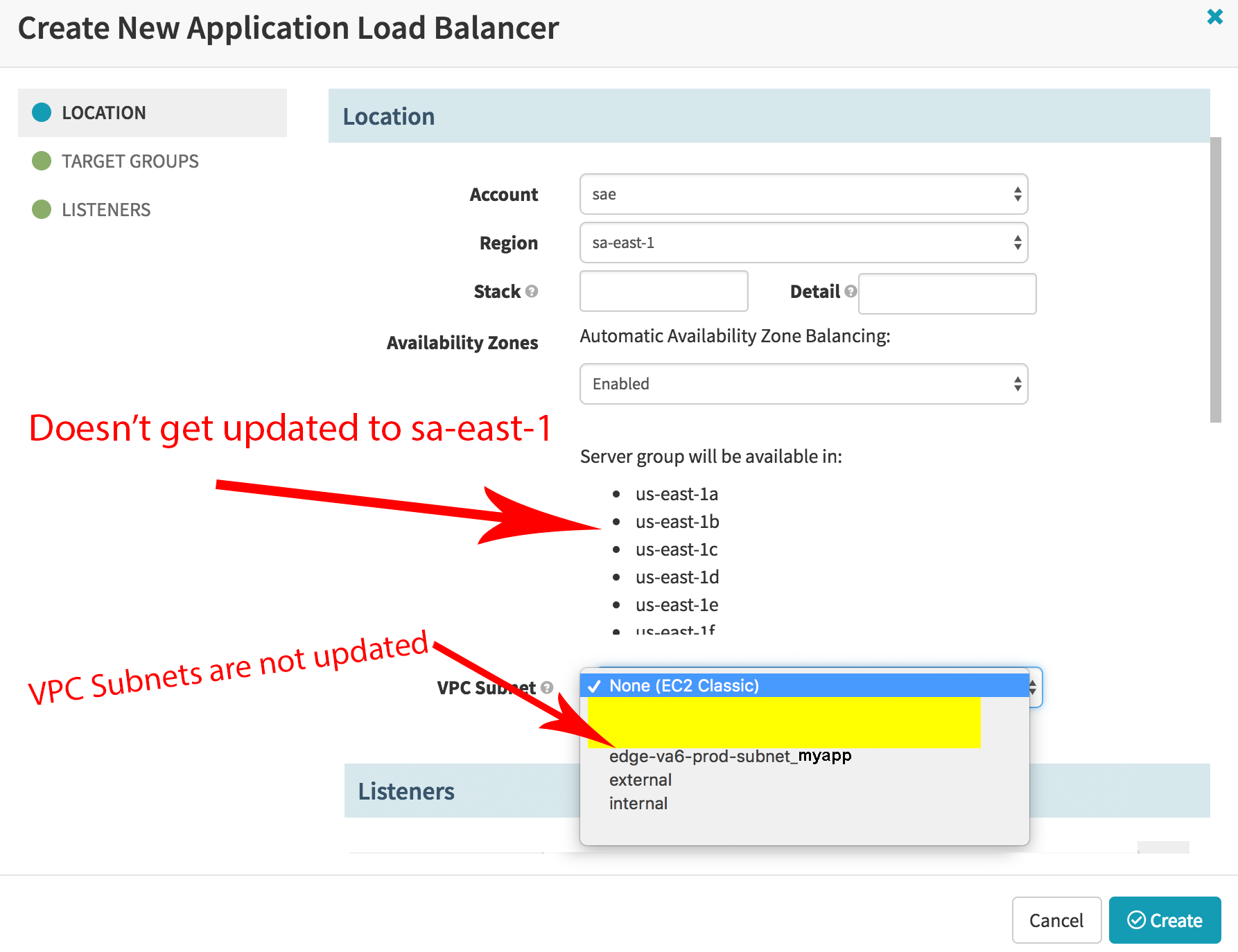 VPC Subnet field doesn't get updated when switching between AWS accounts in the UI · Issue #3242 ...