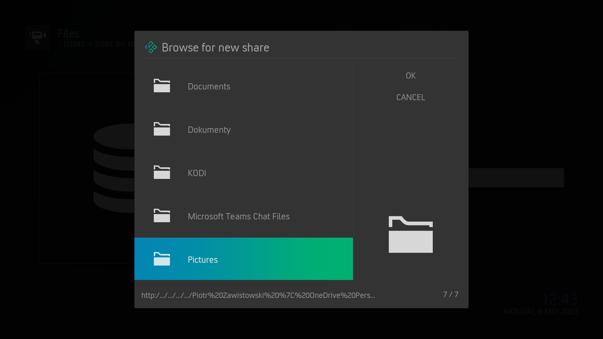 Shared folders added to my files are not visible in source selection and have empty names ...