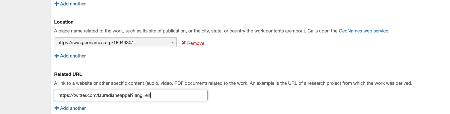 [3] Files associated with a work show up as a string (not human-readable) under Related URL ...