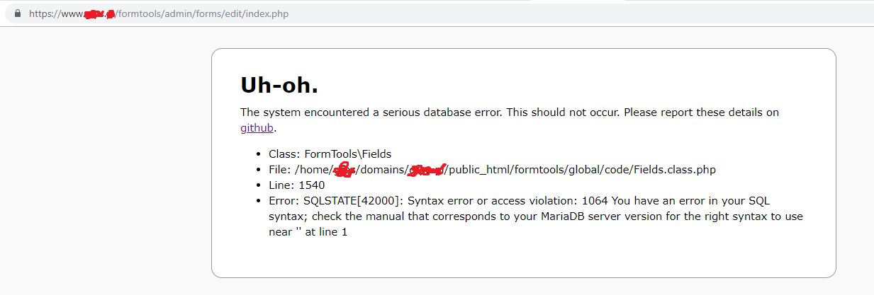 The system encountered a serious database error. · Issue #686 · formtools/core · GitHub