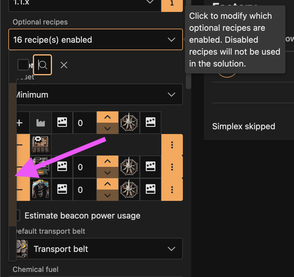 Enabled recipe list broken in /next · Issue #894 · factoriolab/factoriolab · GitHub