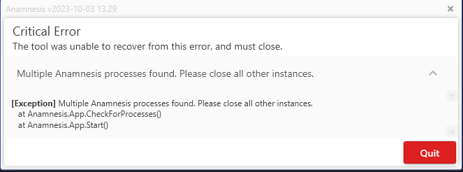Anamnesis Not Launching Claims There Is An Existing Process · Issue 1339 · Imchillinanamnesis 