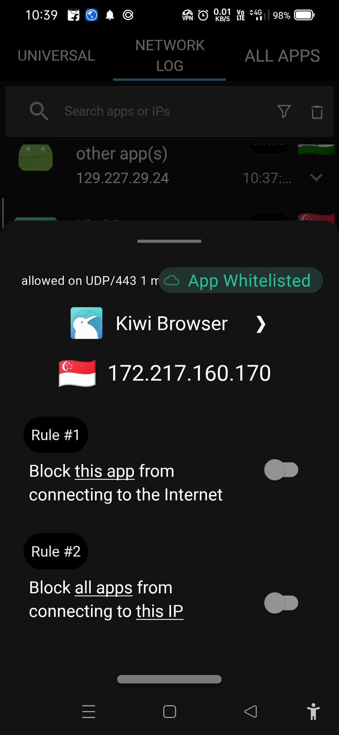 Bug, compatability problem with kiwi browser 98.0.4758 · Issue #436 · celzero/rethink-app · GitHub