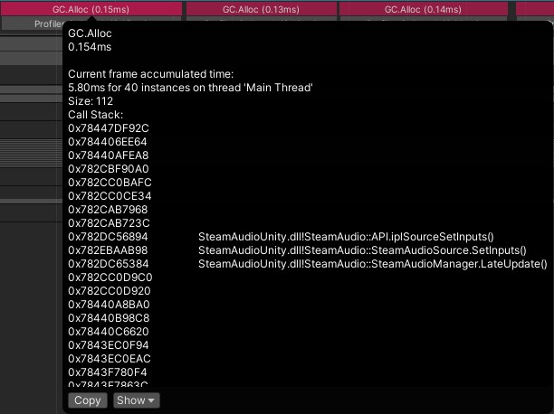 Per frame memory allocations Unity il2cpp · Issue #178 · ValveSoftware/steam-audio · GitHub