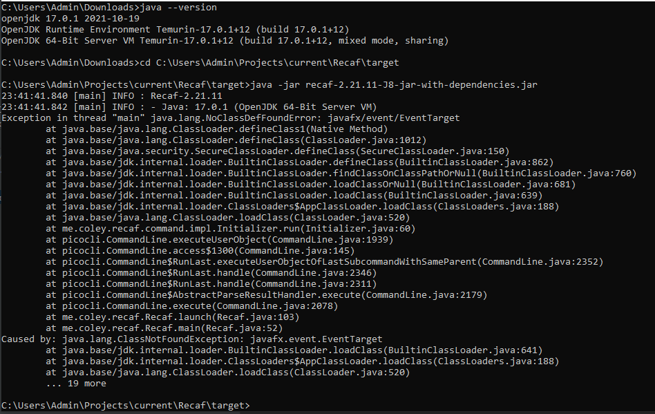 NoClassDefFoundError: javafx/event/EventTarget · Issue #452 · Col-E/Recaf · GitHub