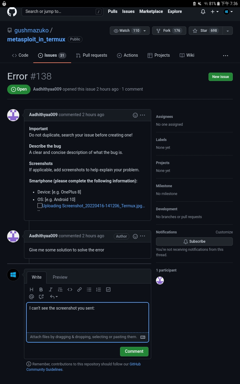 Error · Issue #138 · gushmazuko/metasploit_in_termux · GitHub