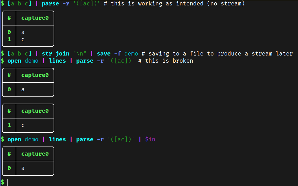 `parse` can truncate streams · Issue #9906 · nushell/nushell · GitHub