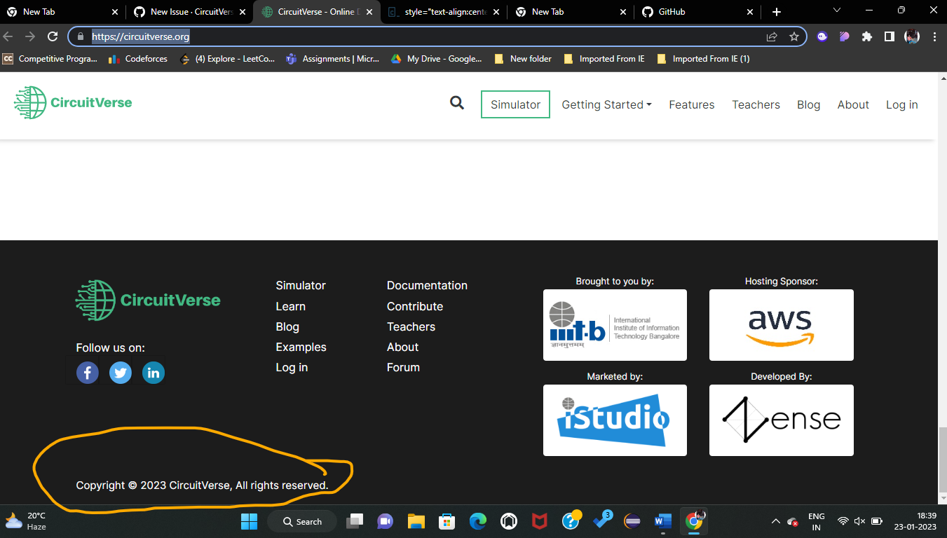 Copyright line align at the center · Issue #3516 · CircuitVerse/CircuitVerse · GitHub