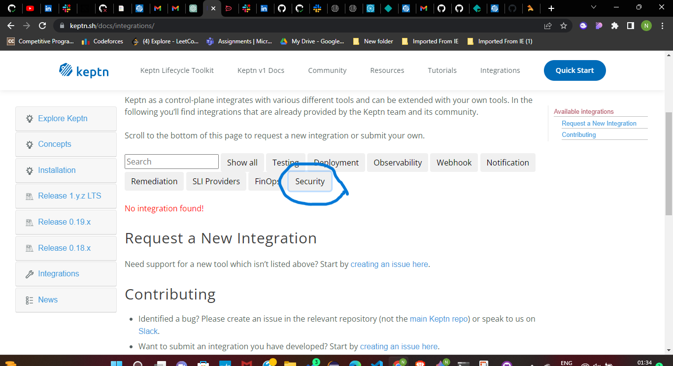 Bug: In integration section on clicking the security button no integration found reported ...