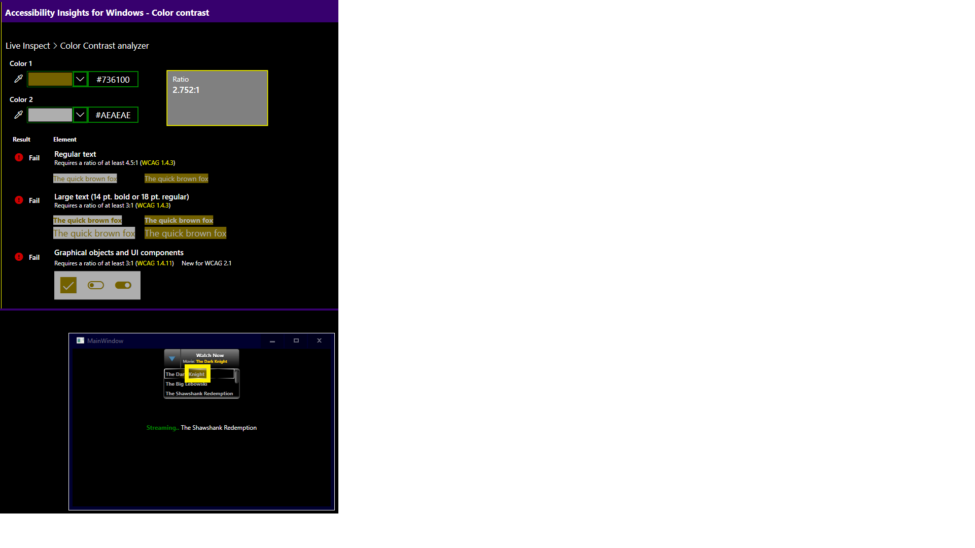 WCAG 1.4.3: (CustomComboBox/list box text '')[High Contrast Black] Contrast ratio failure for ...