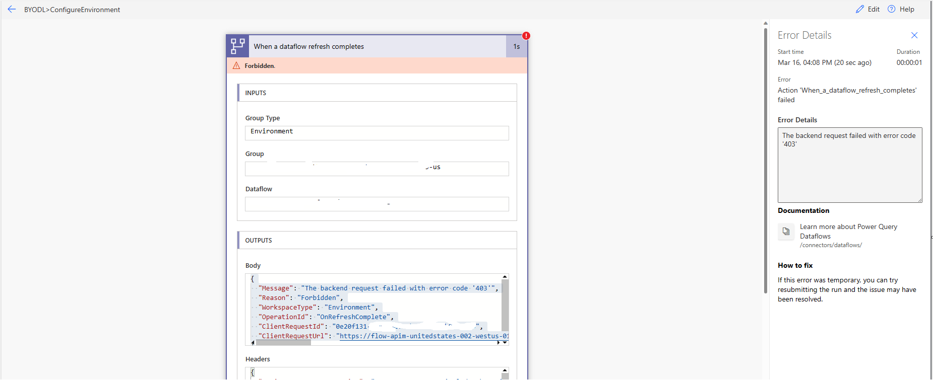 [CoE Starter Kit - QUESTION] Troubleshooting flow BYODL>Configure Enviornment is meant to be off ...