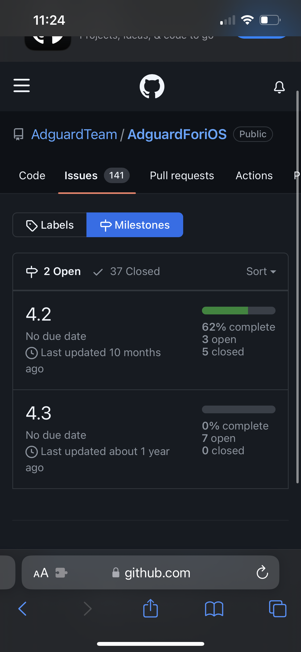 Milestones does not appear to be used anymore · Issue #2072 · AdguardTeam/AdguardForiOS · GitHub