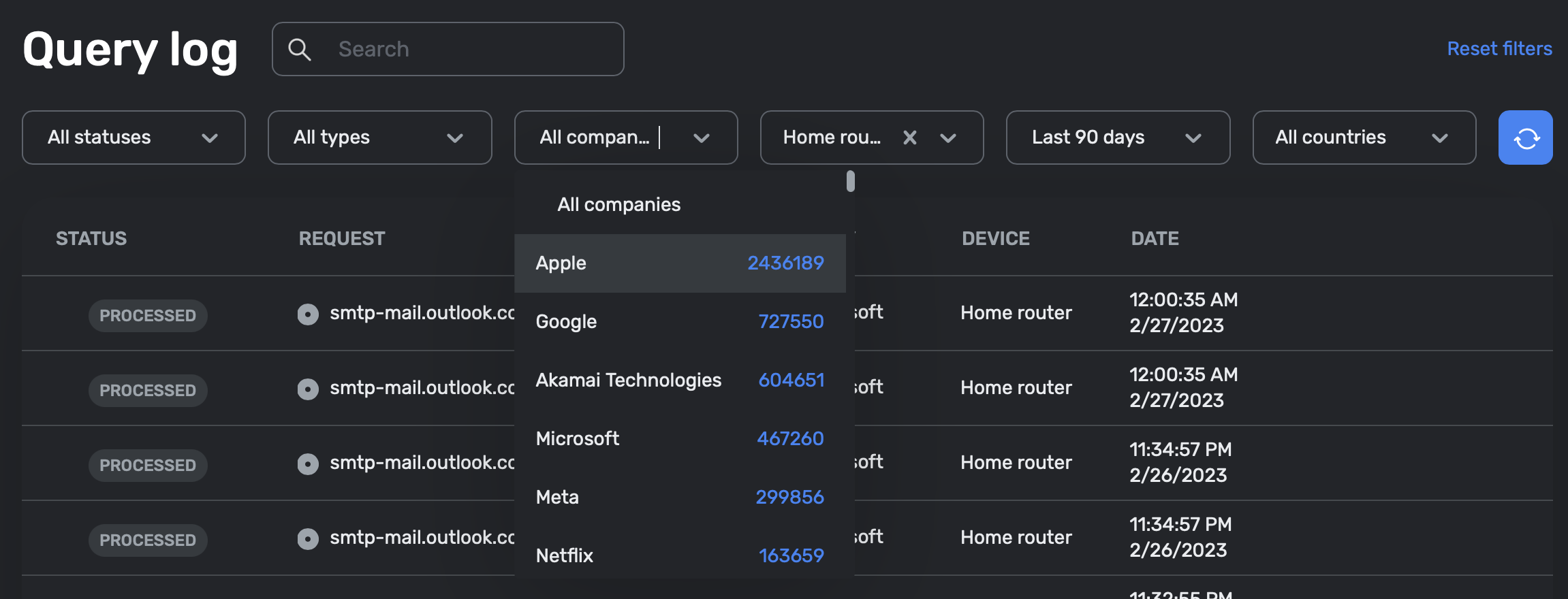 Change query log filter query count based off the filter selected · Issue #548 · AdguardTeam ...