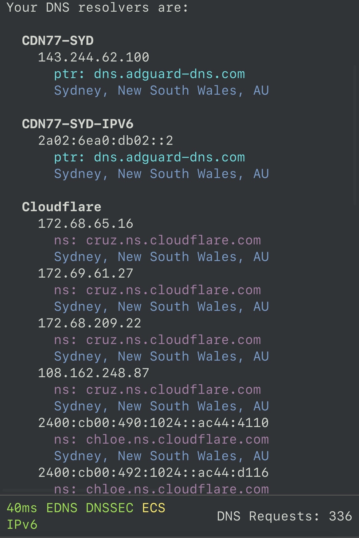 Google DNS appearing as a resolver when connected to the Sydney, AU ...
