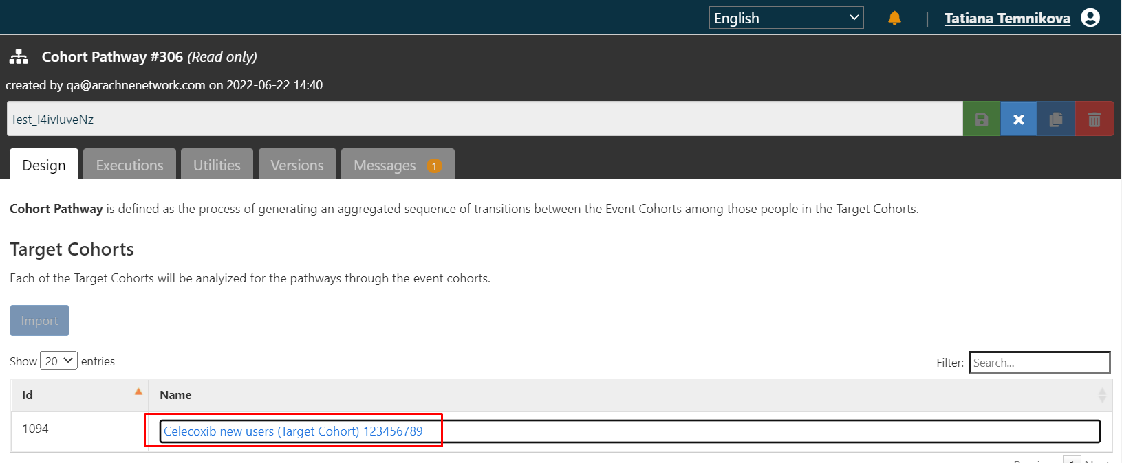 User can change pathway target and event cohorts names in read-only ...