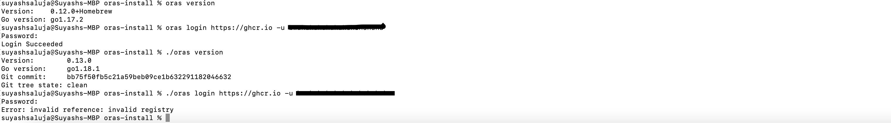 oras login is failing for ghcr.io with the oras cli version 0.13 ...
