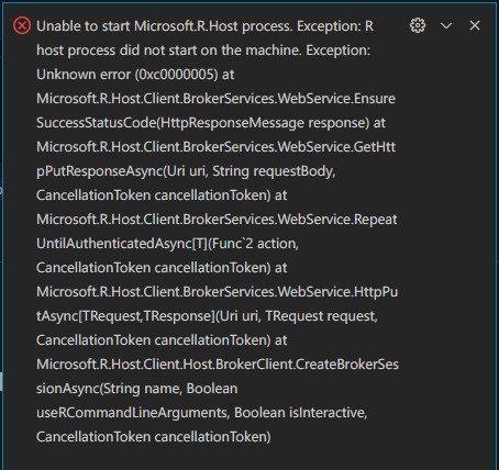 Unable to start Microsoft.R.Host process. Exception: R host process did ...
