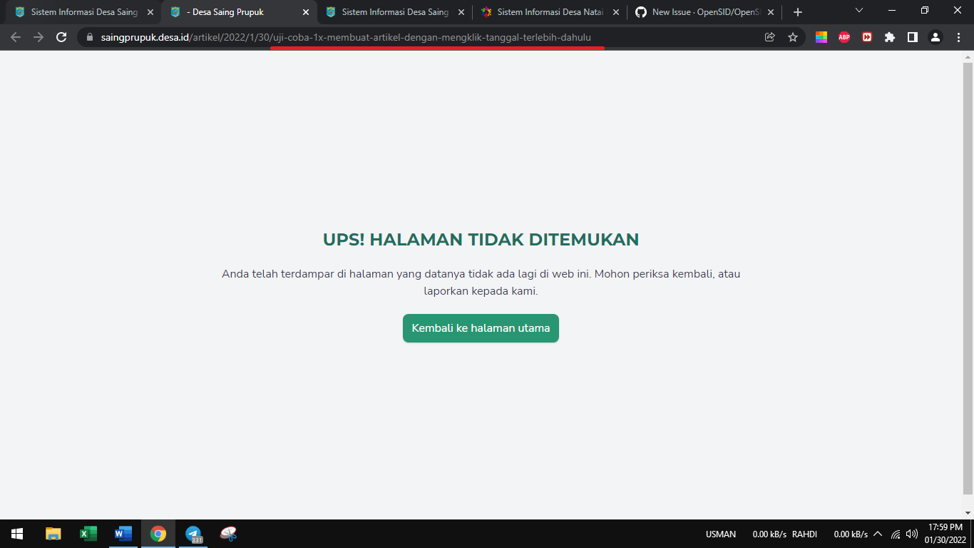 Bug/error: Artikel tidak tampil di laman web utama jika diklik tgl default pada waktu menyimpan ...