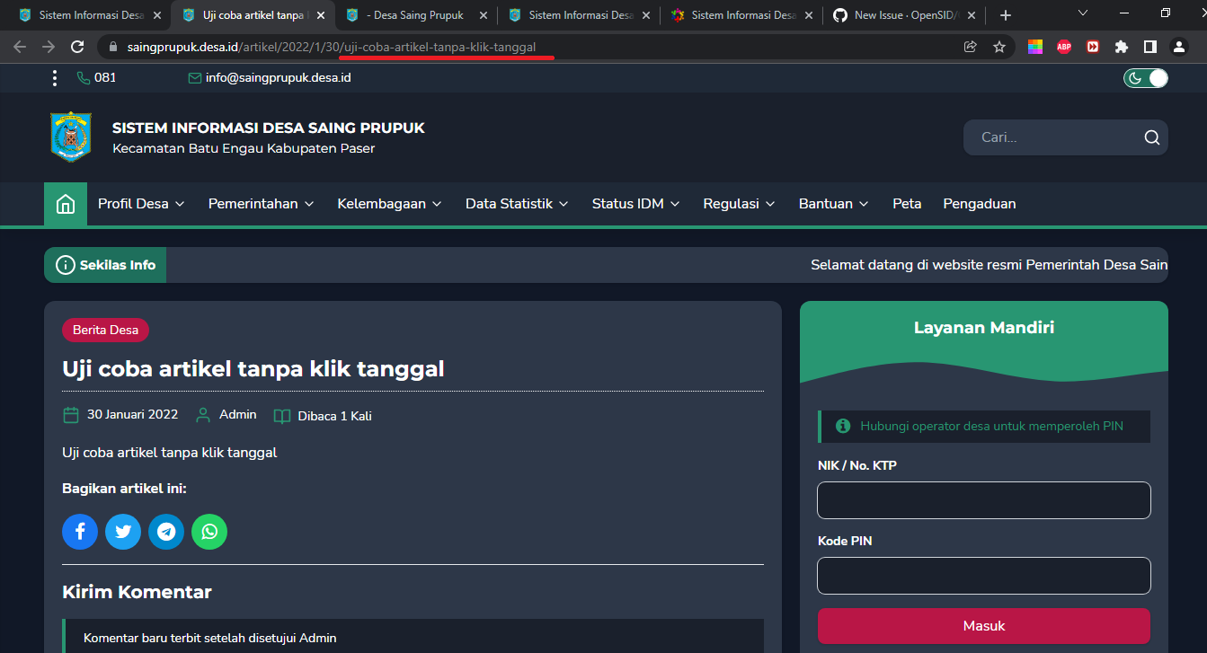 Bug/error: Artikel tidak tampil di laman web utama jika diklik tgl default pada waktu menyimpan ...