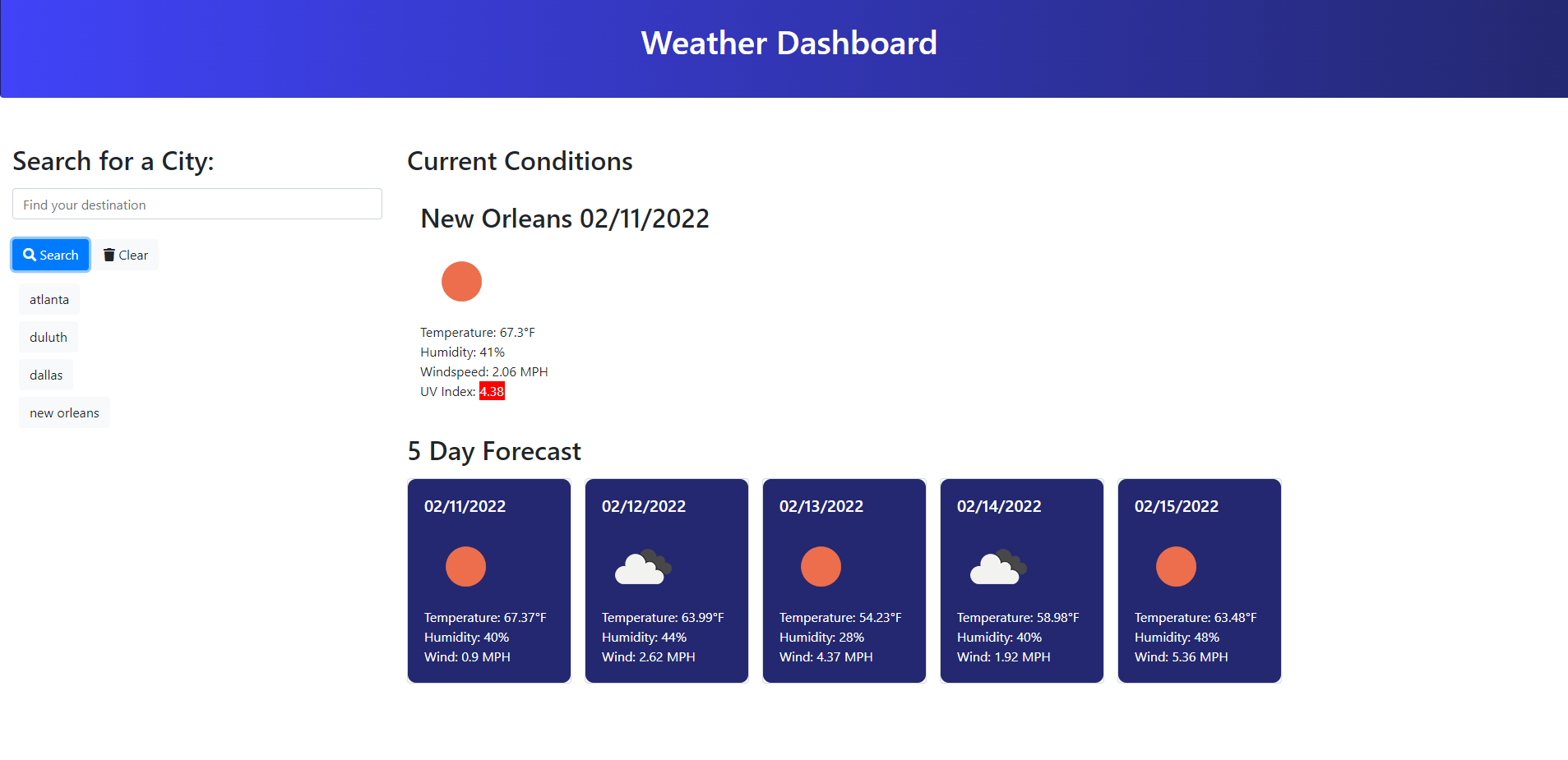 GitHub - richinatl/weather-dashboard: A weather app that uses client side storage to save ...