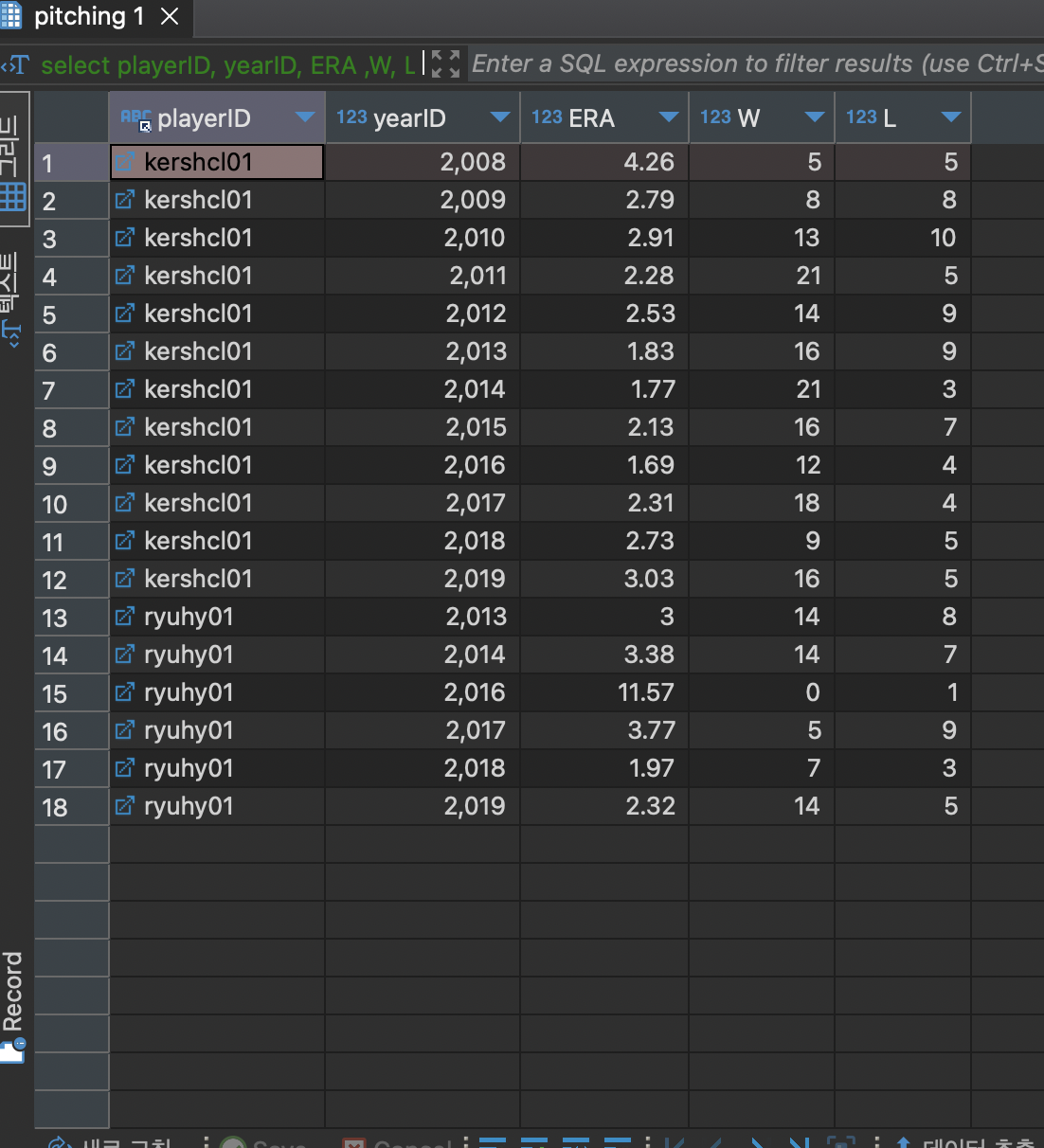 Quiz9. 류현진과 커쇼 전 시즌 ERA 조회 · Issue #11 · kyohoonsim/kusf-data-2023-1 · GitHub
