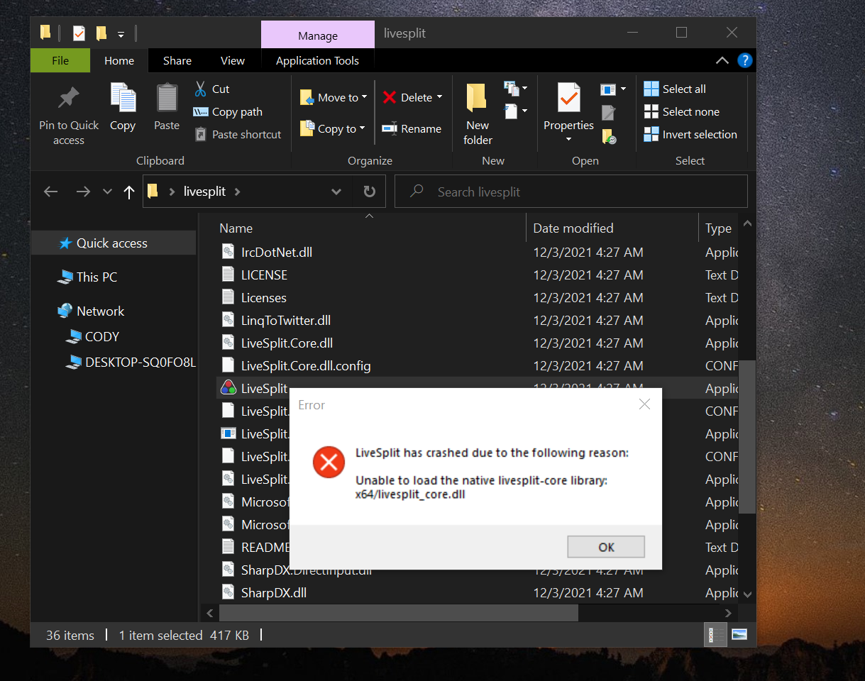 Unable to load the native livesplit-core library · Issue #2187 · LiveSplit/LiveSplit · GitHub