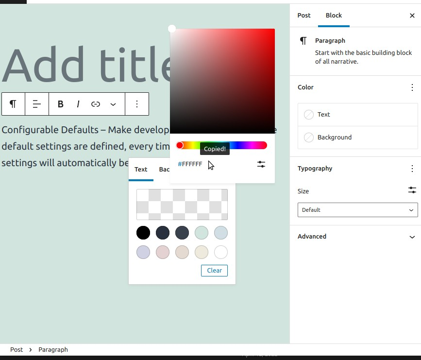 Color palette overlap issue when there is a Paragraph or heading block ...