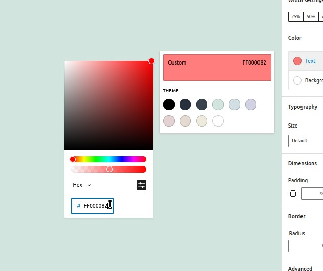 Unable to manually enter eight-digit hex color value in the color ...