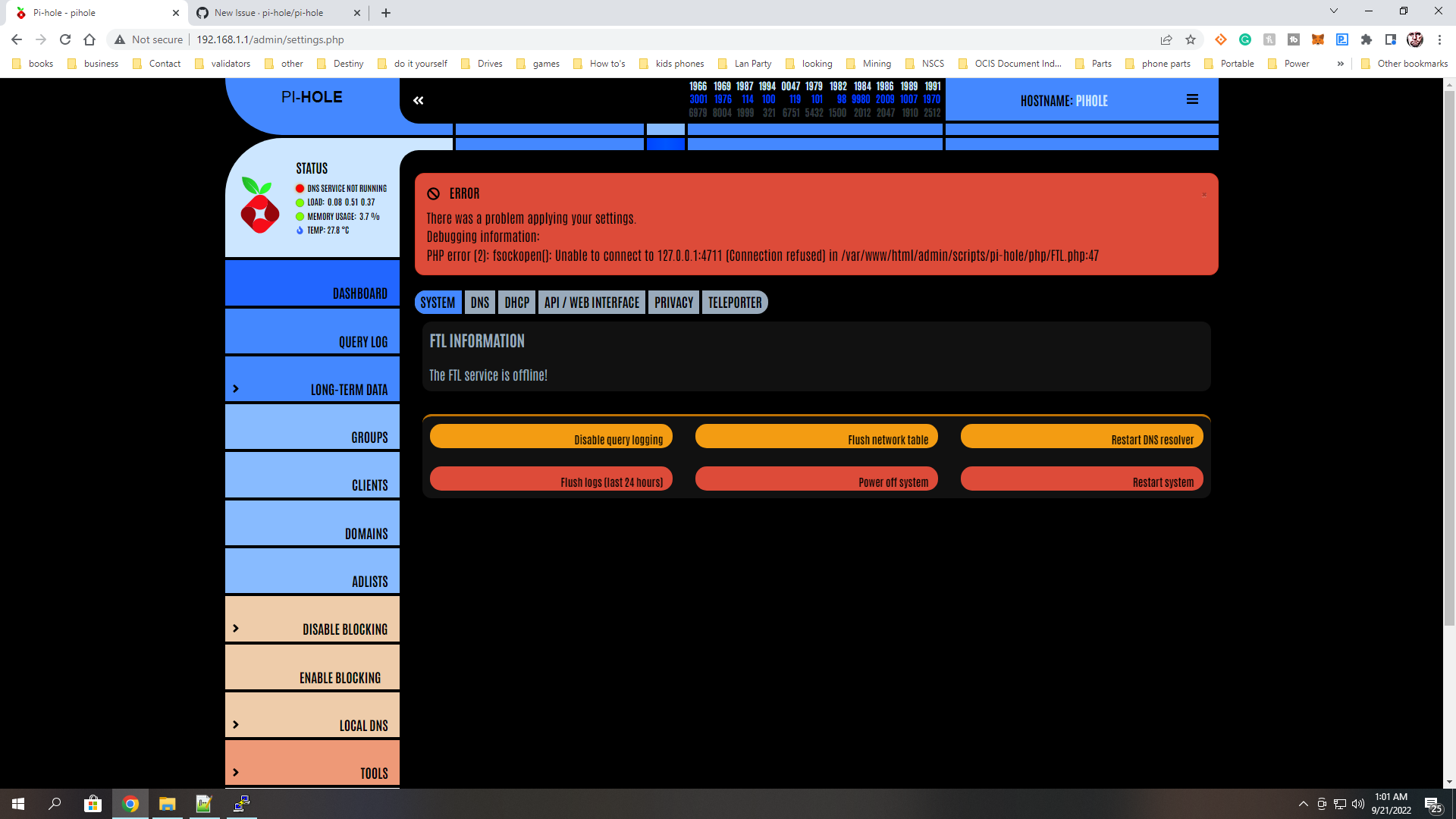 Error after doing pihole -up · Issue #1444 · pi-hole/FTL · GitHub