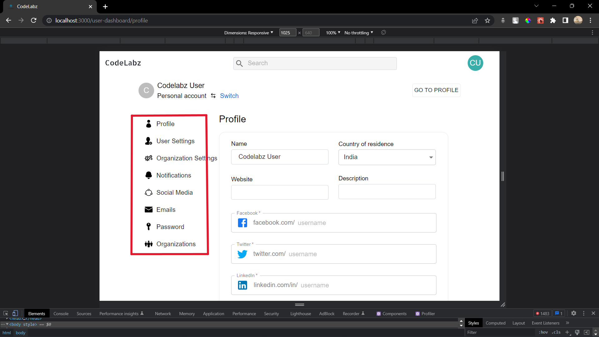 Bug : In User settings the menu disappears in small screens. · Issue #499 · scorelab/Codelabz ...