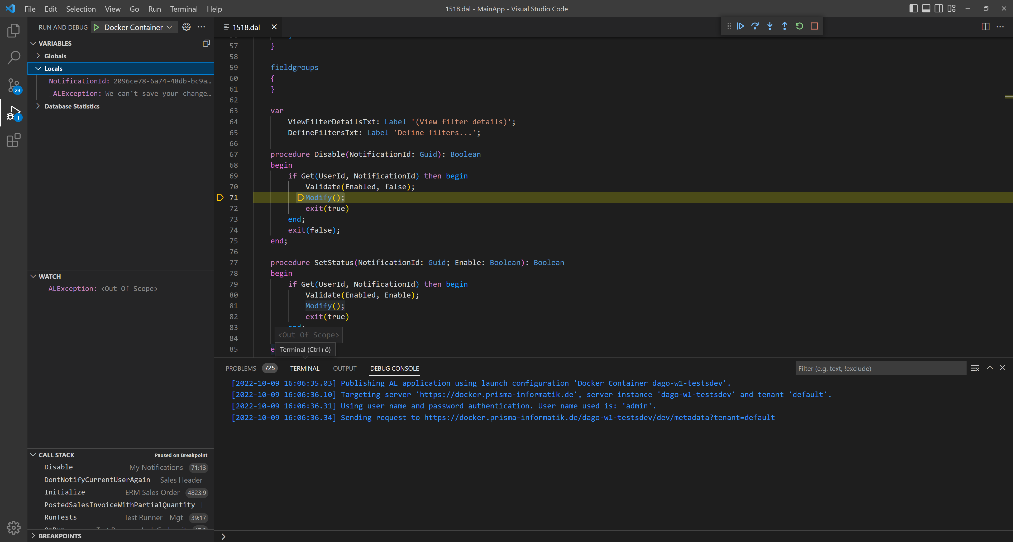 _ALException is in Section "Watch" · Issue #7200 · microsoft/AL · GitHub