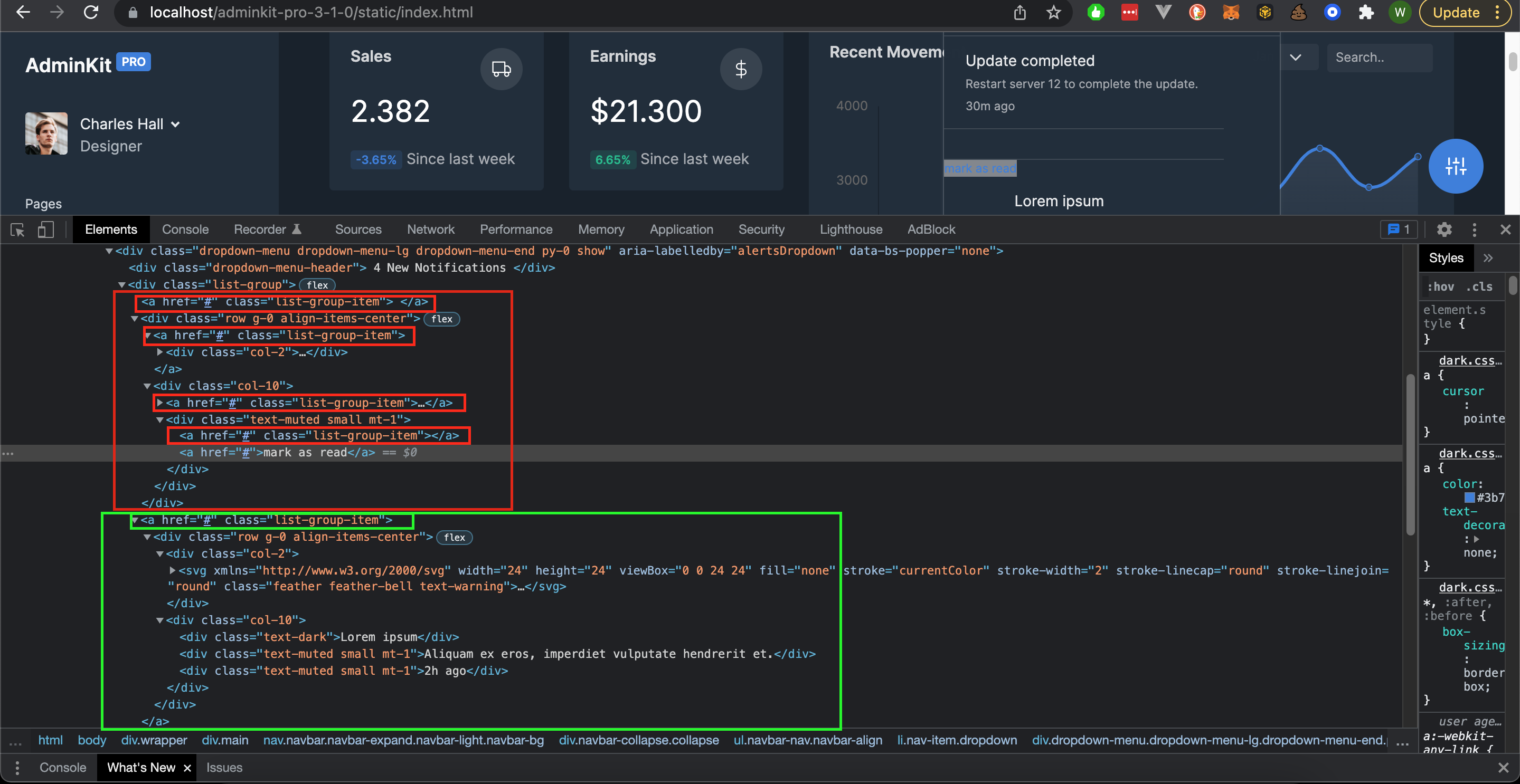 Can't use links in top navbar's notification dropdown · Issue #119 · adminkit/adminkit · GitHub