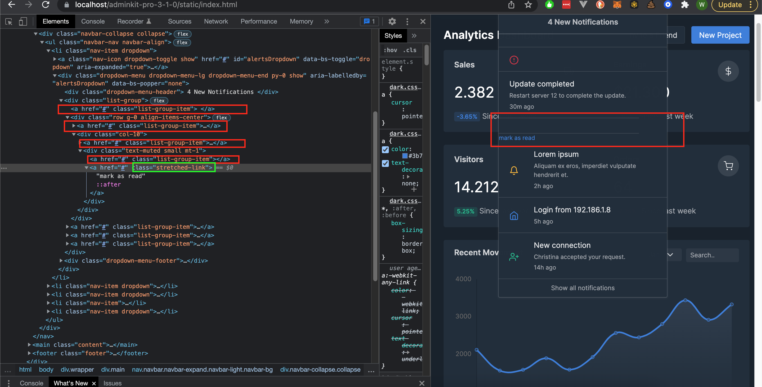 Can't use links in top navbar's notification dropdown · Issue #119 · adminkit/adminkit · GitHub