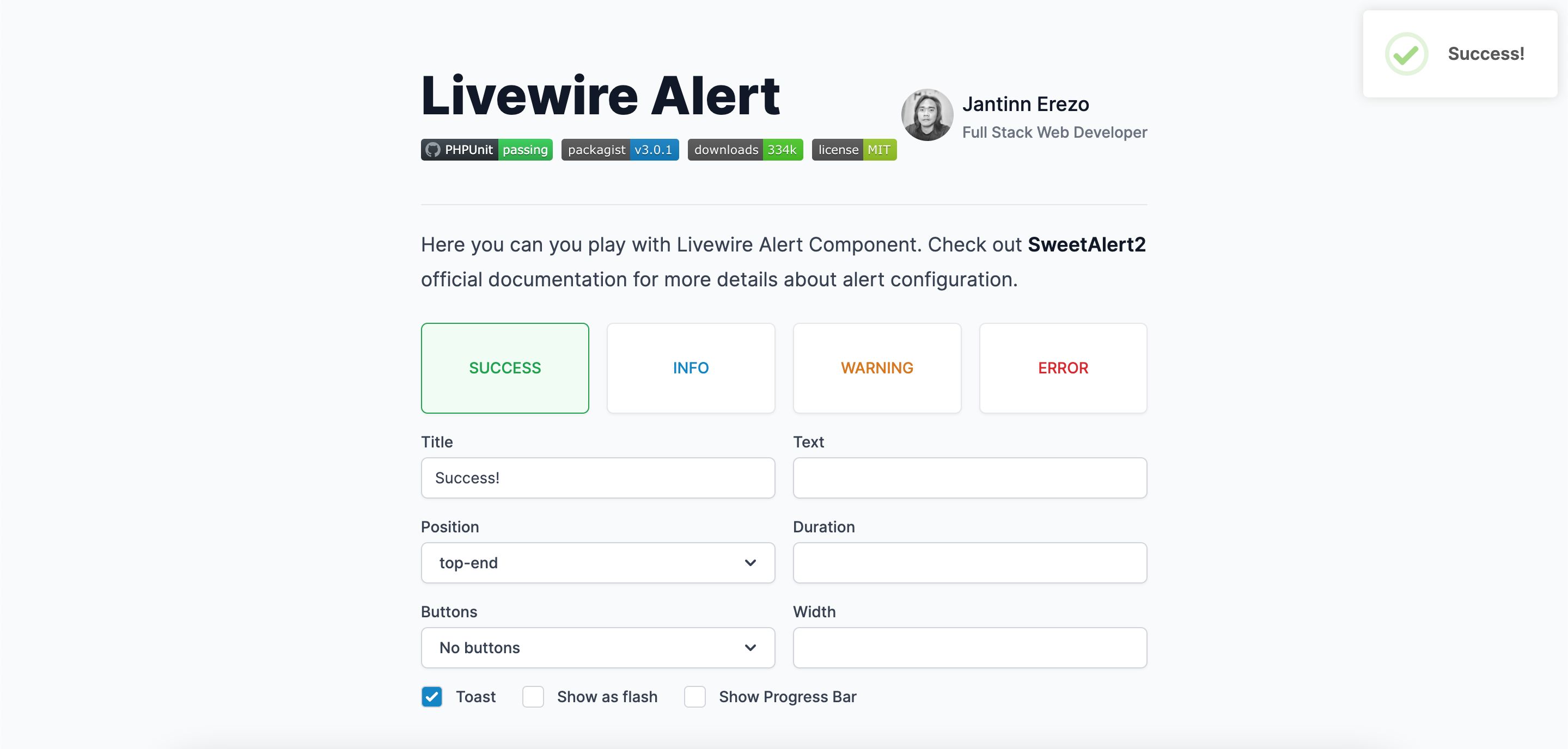 Notification's CSS Spacing Stretched · Issue #130 · jantinnerezo/livewire-alert · GitHub