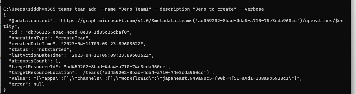 team add command throwing error but create teams successfully · Issue #4755 · pnp/cli ...
