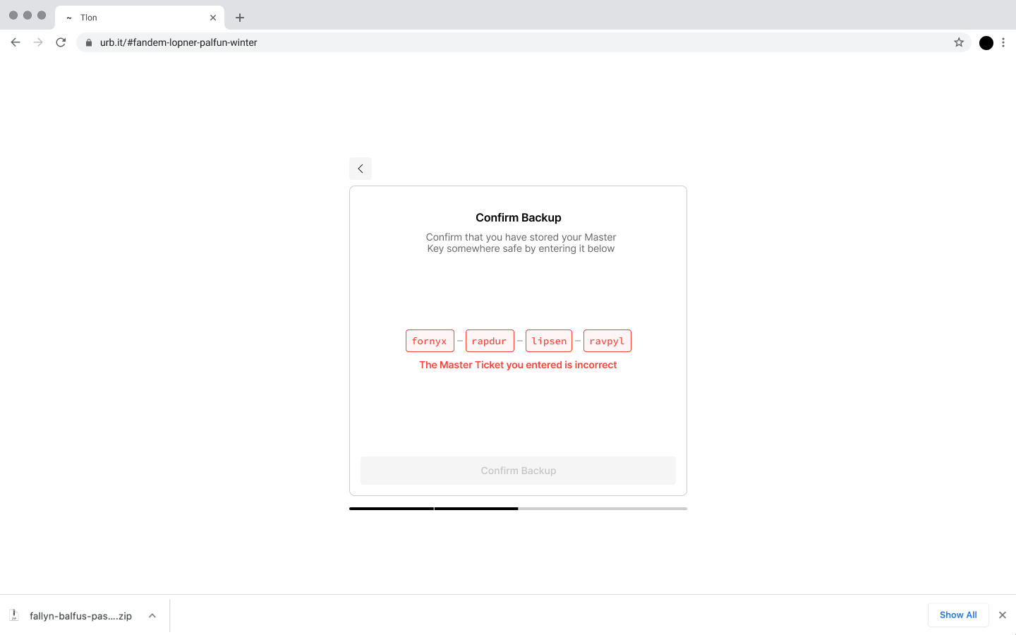 Activation Screen : Confirm Backup needs an Error State · Issue #700 · urbit/bridge · GitHub