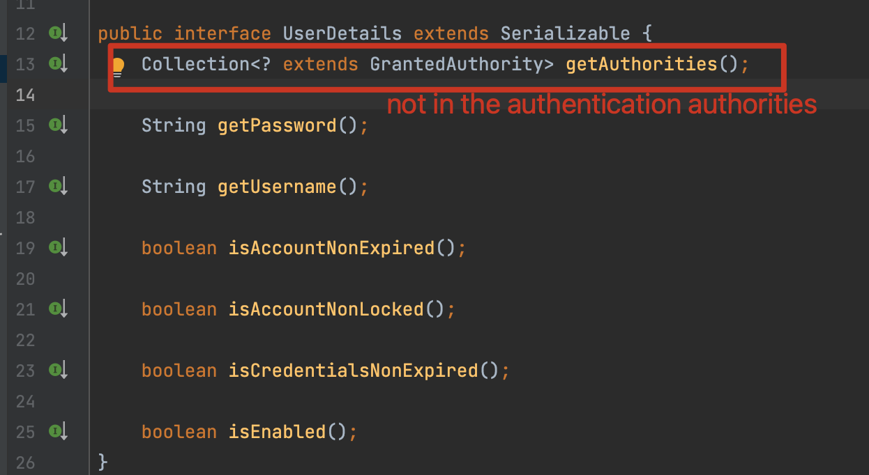 How to add user detail authorities to the authentication authorities (now only sope in the ...
