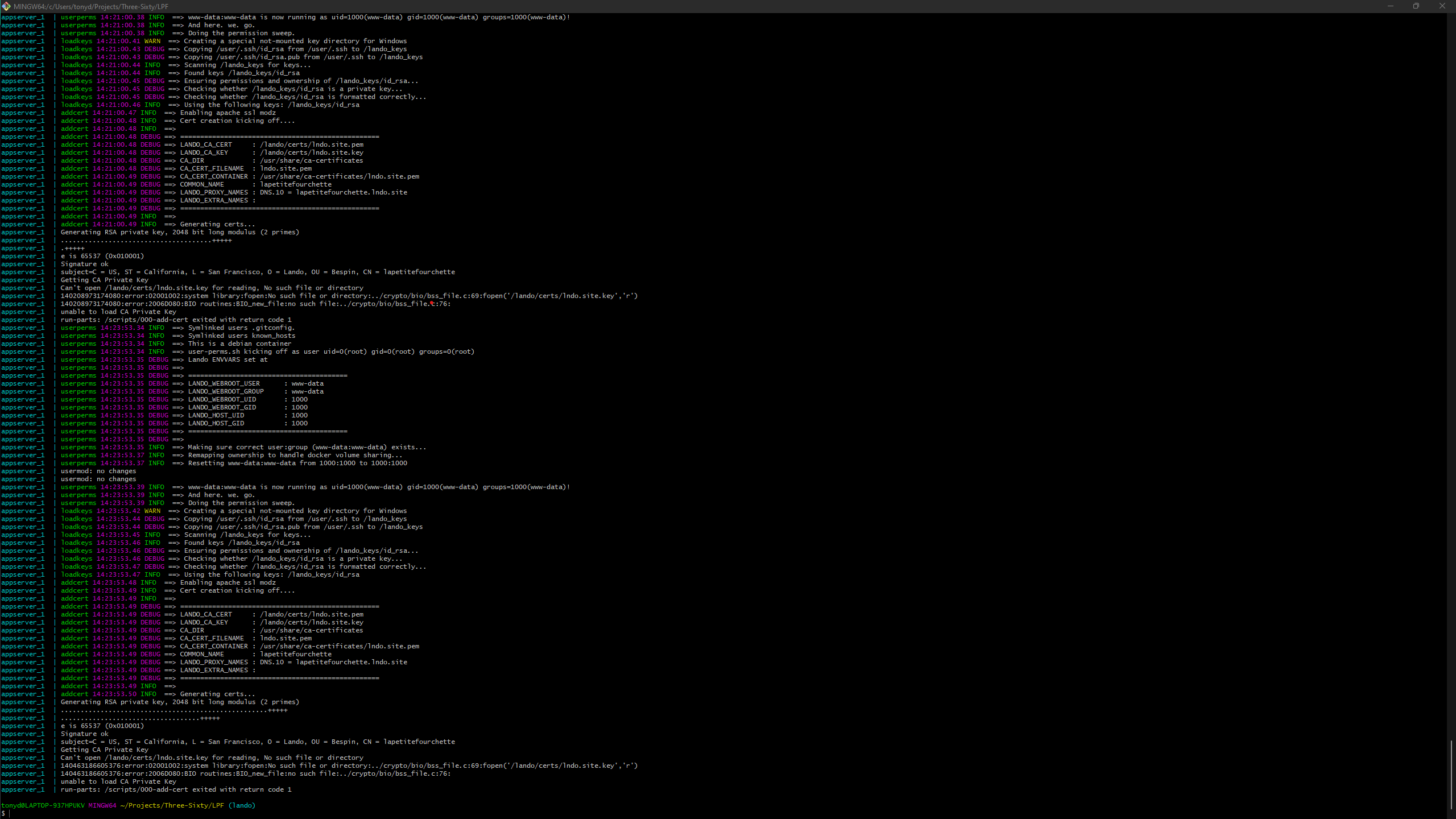 [Windows 11 pro] Can’t open /lando/certs/lndo/site.key” for reading, no ...