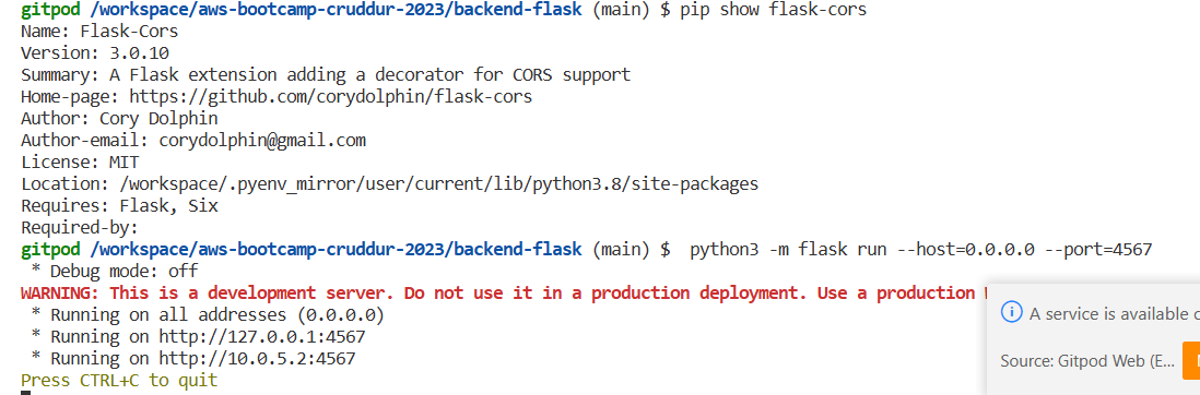 Flask Install · Issue #14 · Marciemaps/aws-bootcamp-cruddur-2023 · GitHub