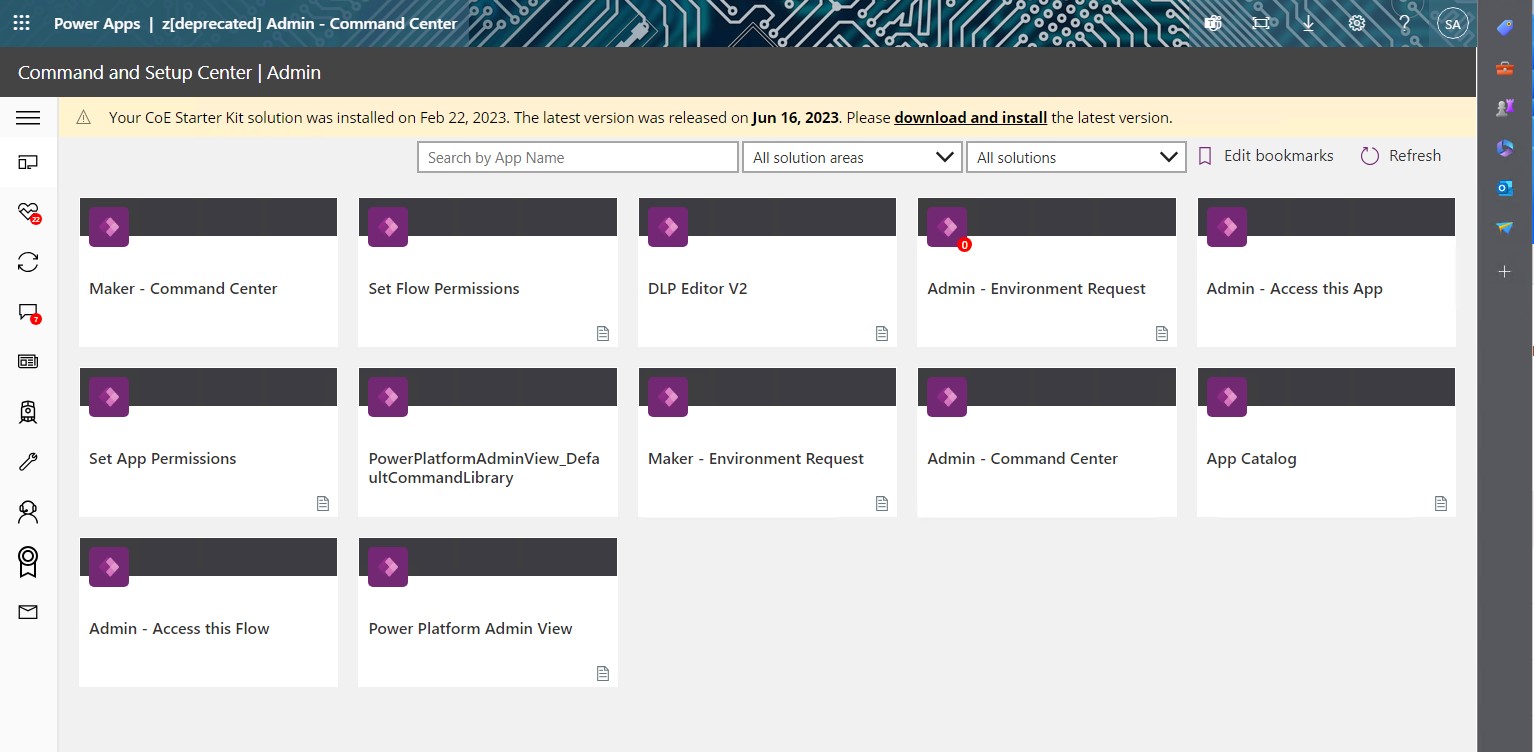 [CoE Starter Kit - FEATURE] Add warning about out of date CoE installation in Command Center ...