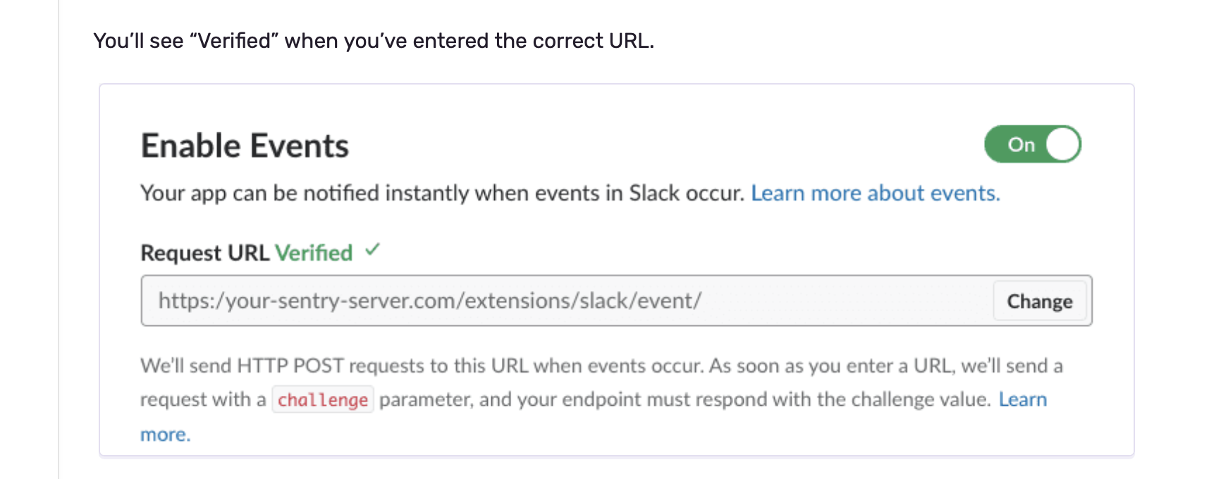 Unable to subscribe to Slack Events. Sentry URL does not response with the value of challenge ...