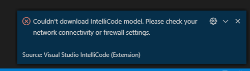 Couldn't download IntelliCode model. Please check your network connectivity or firewall settings ...