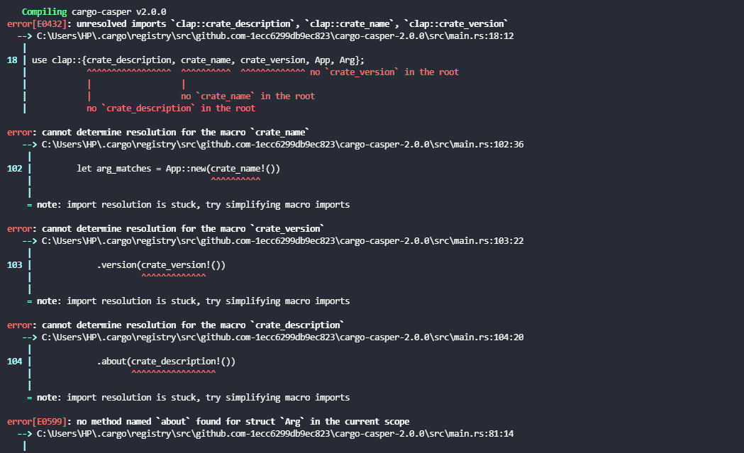 Unresolved Imports In Cargo Casper V1 3 3 V2 0 0 Issue 9 Casper